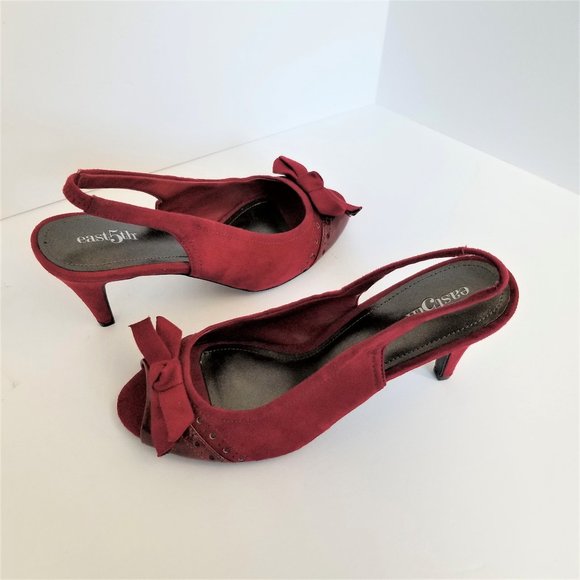 East 5th | Shoes | East 5th Cherry Red Suede Peep Sling Heels Pumps ...